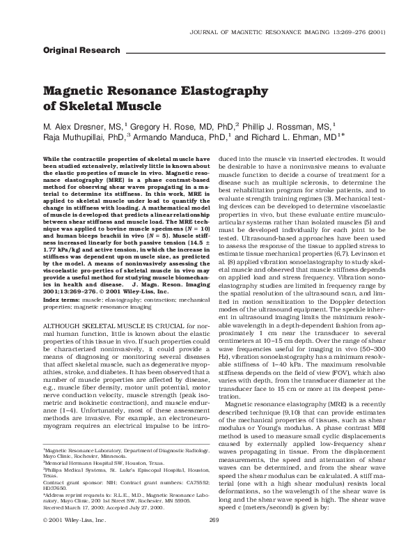 (PDF) Magnetic resonance elastography of skeletal muscle