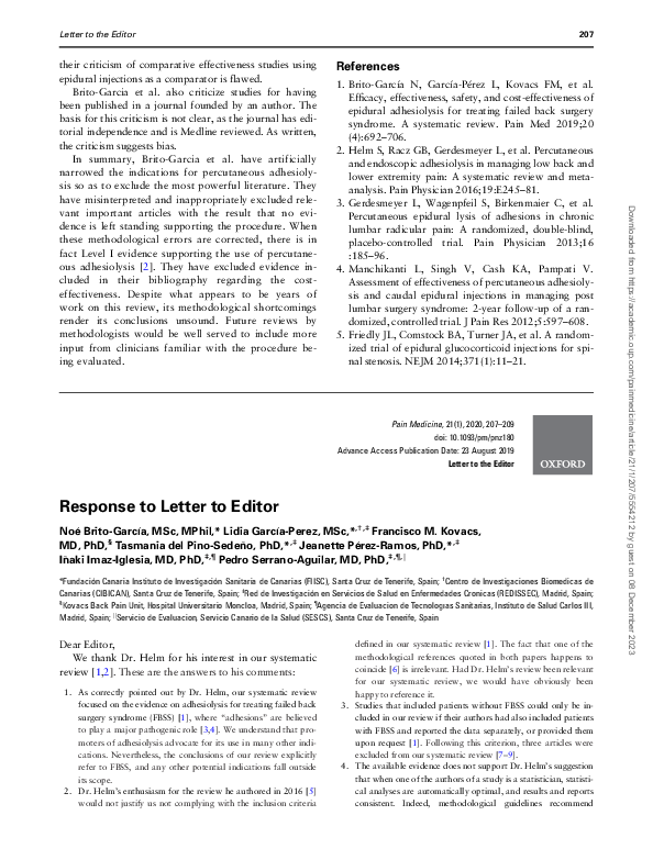 (PDF) Response to Letter to Editor