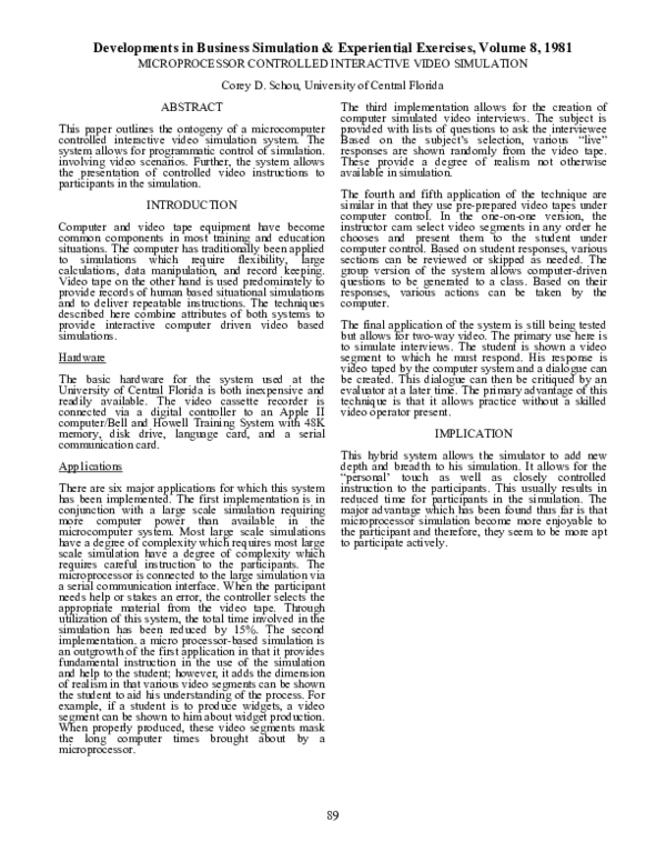 (PDF) Microprocessor Controlled Interactive Video Simulation