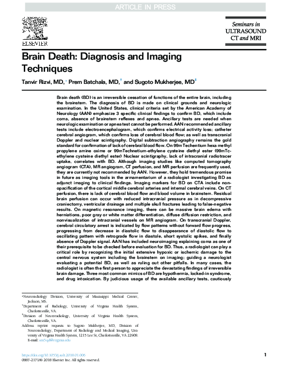 (PDF) Brain Death: Diagnosis and Imaging Techniques