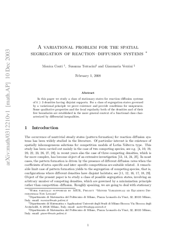 (PDF) A variational problem for the spatial segregation of reaction-diffusion systems