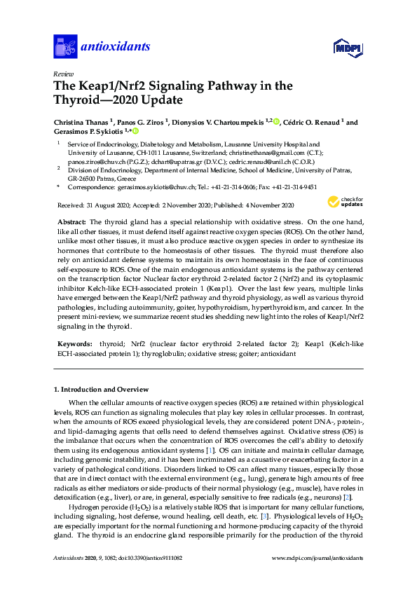 Pdf The Keap1 Nrf2 Signaling Pathway In The Thyroid—2020 Update