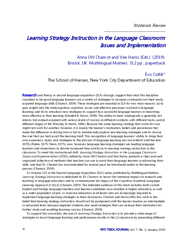 (PDF) Learning Strategy Instruction in the Language Classroom