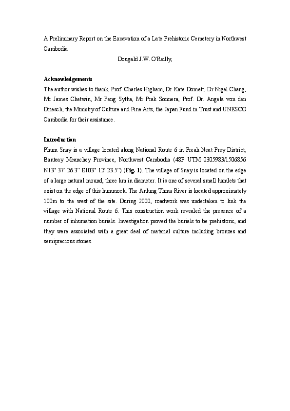 (PDF) Excavations at Phum Snay, Cambodia