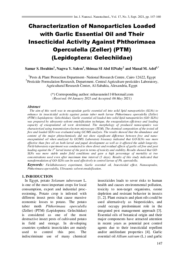 (PDF) Characterization of Nanoparticles Loaded with Garlic Essential ...