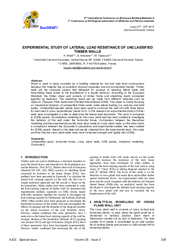 (PDF) Experimental study of lateral load resistance of unclassified ...