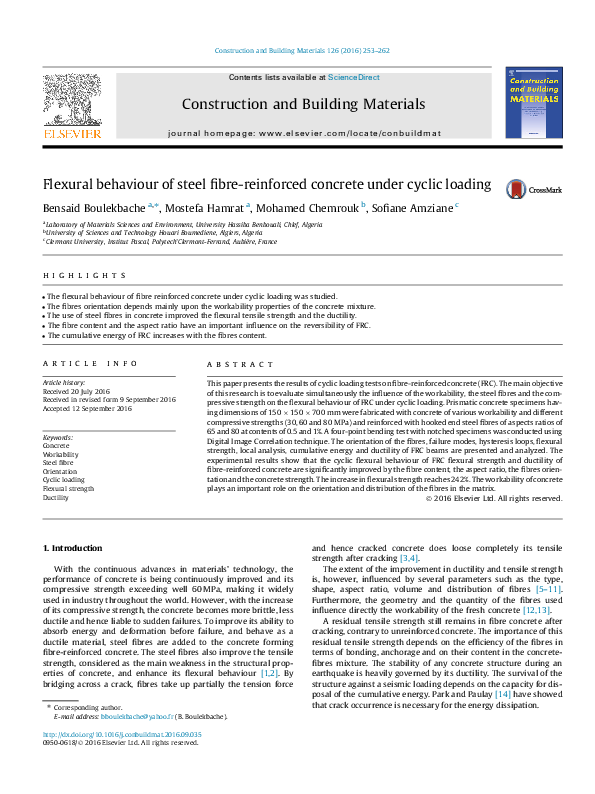(PDF) Flexural behaviour of steel fibre-reinforced concrete under cyclic loading