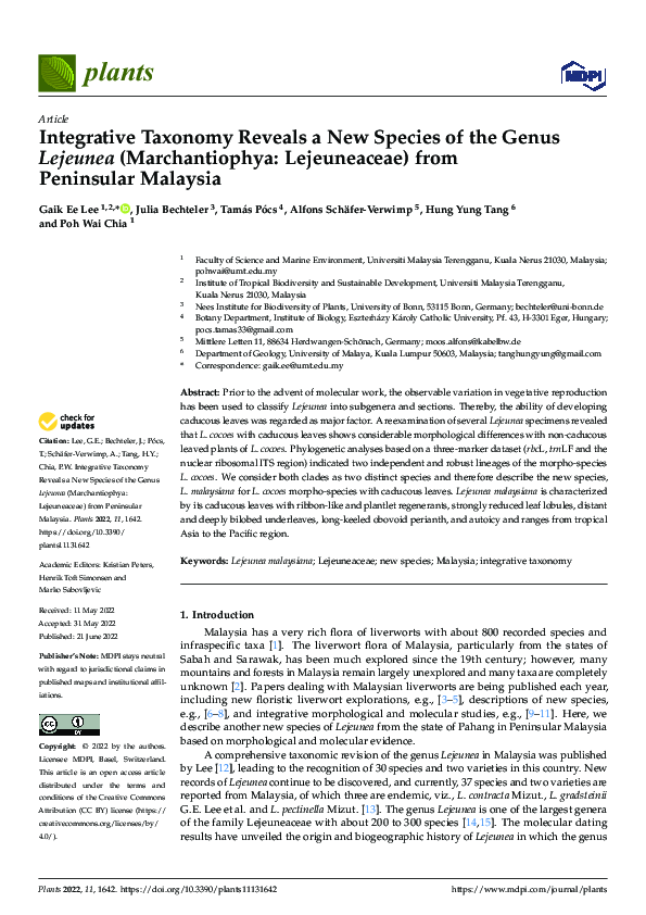 (PDF) Integrative Taxonomy Reveals a New Species of the Genus Lejeunea ...