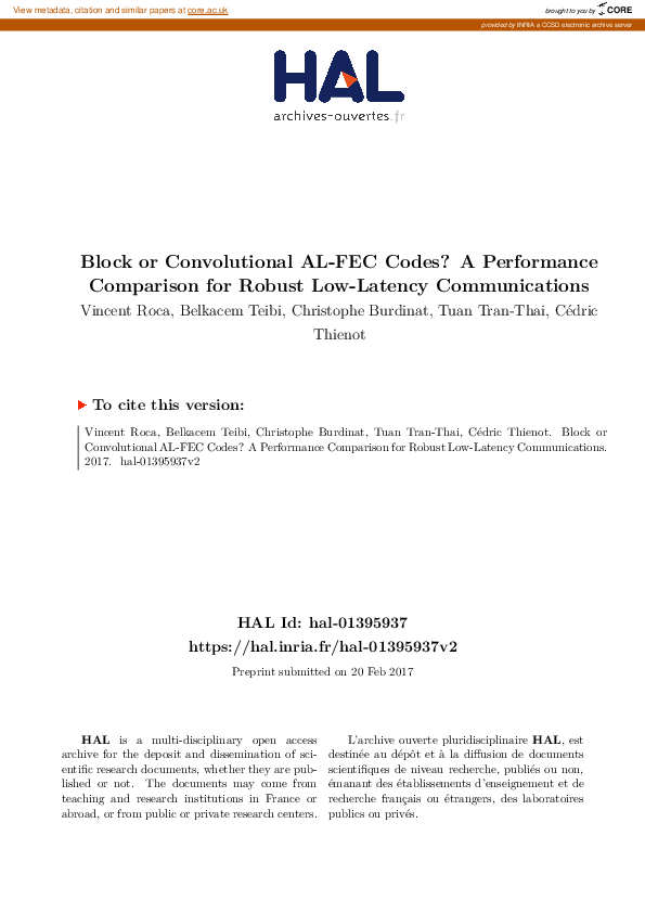 (PDF) Block or Convolutional AL-FEC Codes? A Performance Comparison for ...
