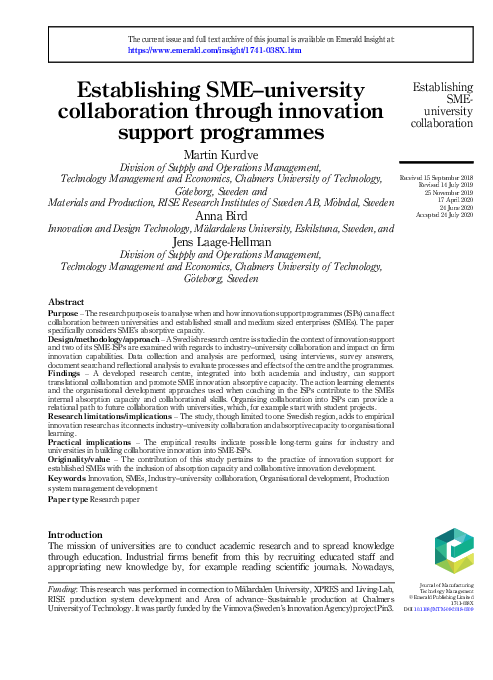 (PDF) Establishing SME–university collaboration through innovation ...