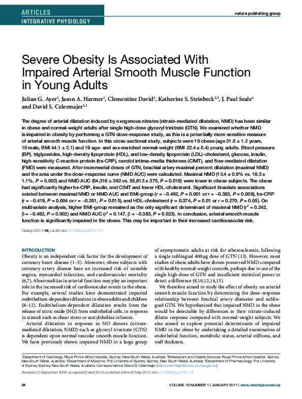 (PDF) Severe Obesity Is Associated With Impaired Arterial Smooth Muscle ...