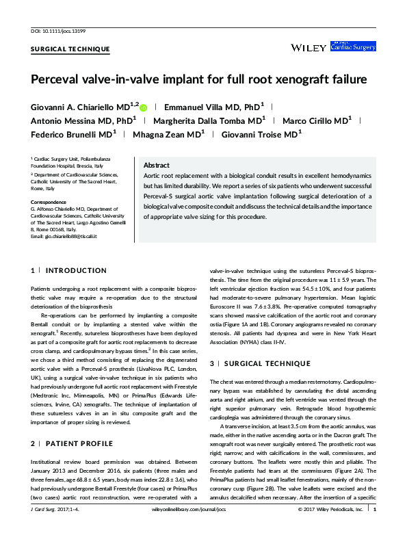 (PDF) Perceval valve-in-valve implant for full root xenograft failure