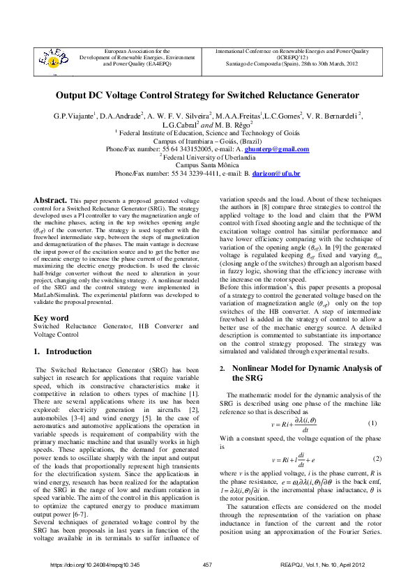 (PDF) Output DC Voltage Control Strategy for Switched Reluctance Generator