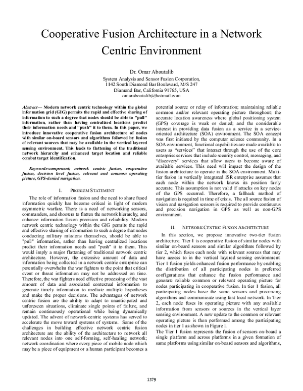(PDF) Cooperative fusion architecture in a network centric environment
