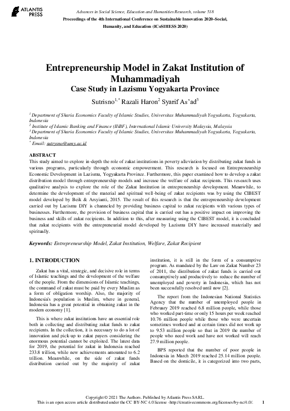 (PDF) Entrepreneurship Model in Zakat Institution of Muhammadiyah