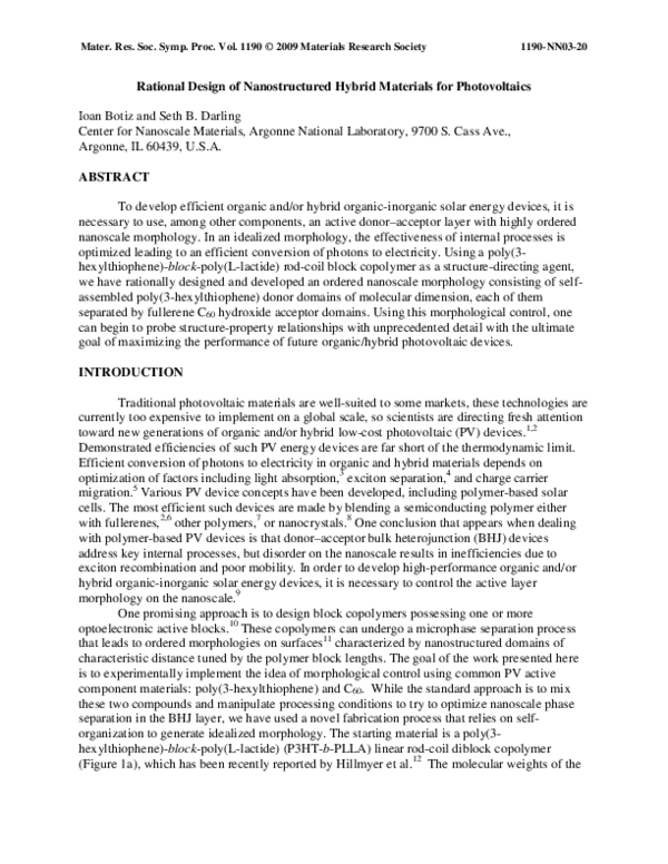 (PDF) Rational Design of Nanostructured Hybrid Materials for Photovoltaics