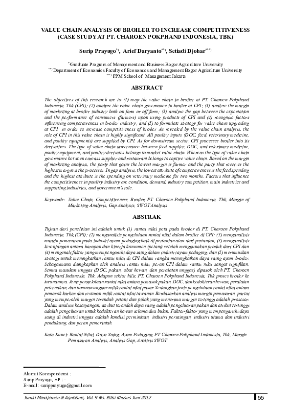 (PDF) Value Chain Analysis of Broiler to Increase Competitiveness (Case ...