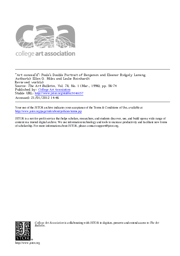 (PDF) Art Conceal'd": Peale's Double Portrait of Benjamin and Eleanor ...