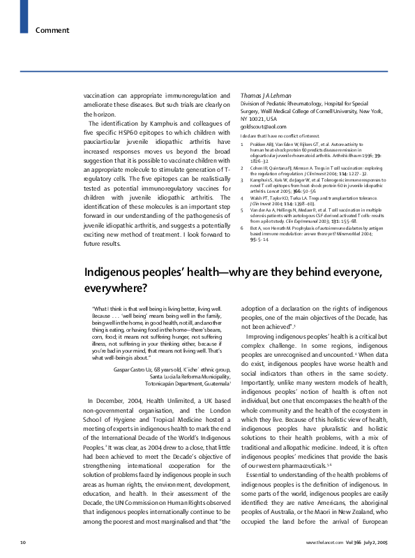 (PDF) Indigenous peoples' health—why are they behind everyone, everywhere?