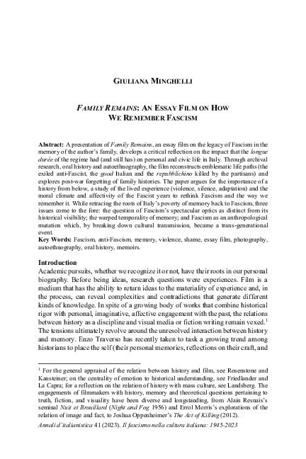 (PDF) FAMILY REMAINS: An Essay Film on How We Remember Fascism