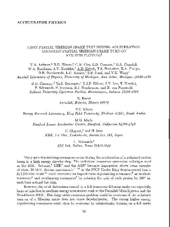 (PDF) First Partial Siberian Snake Test During Acceleration Adiabatic ...