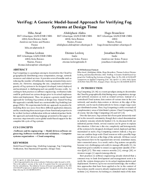 (PDF) VeriFog: A Generic Model-based Approach for Verifying Fog Systems at Design Time