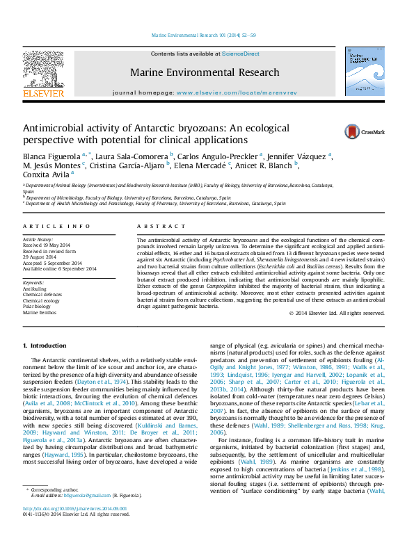(PDF) Antimicrobial activity of Antarctic bryozoans: An ecological ...