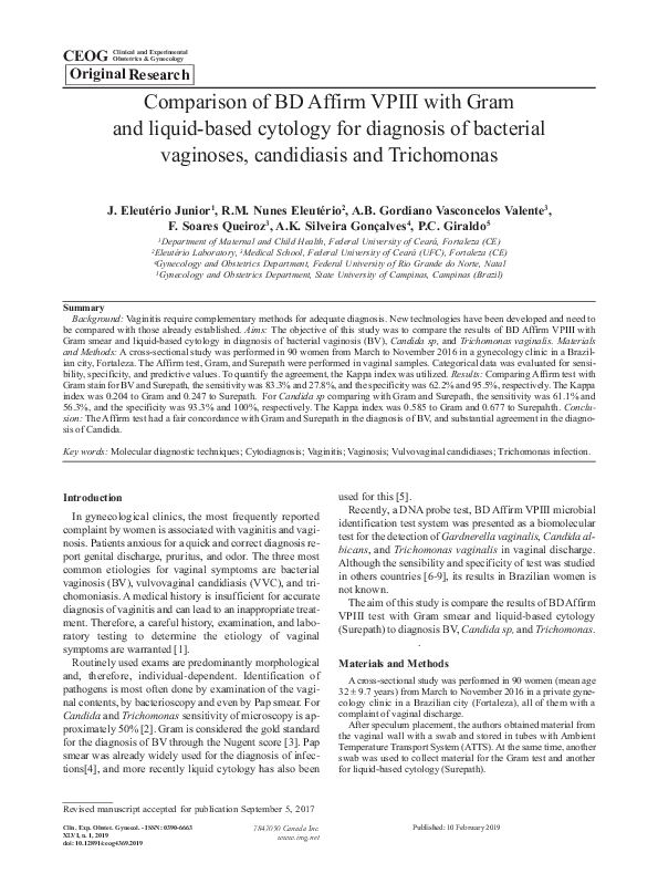 (PDF) Comparison of BD Affirm VPIII with Gram and liquid-based cytology ...