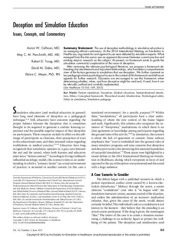 (PDF) Deception and Simulation Education
