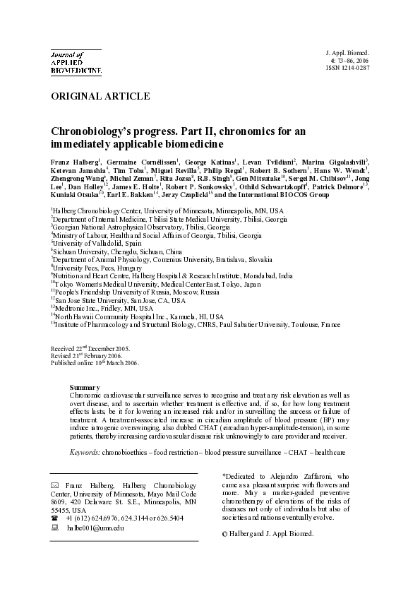 (PDF) Chronobiology's progress. Part II, chronomics for an immediately ...