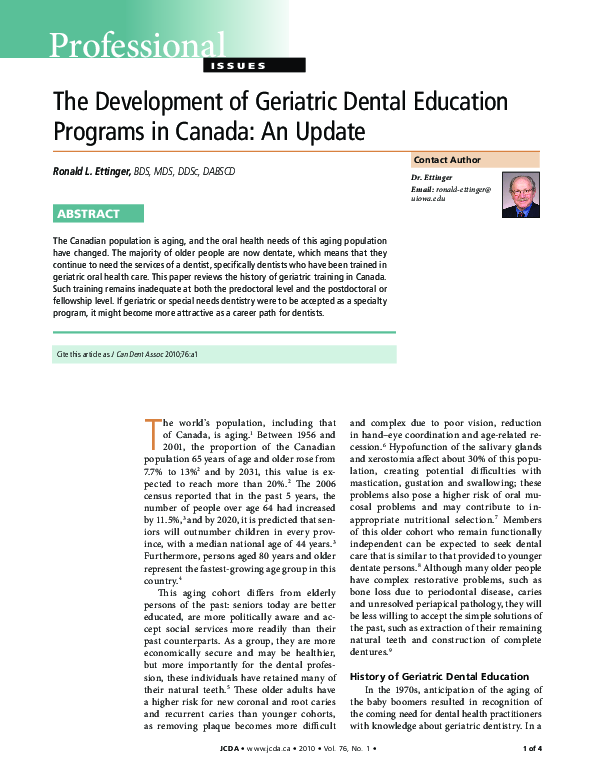 (PDF) The development of geriatric dental education programs in Canada ...