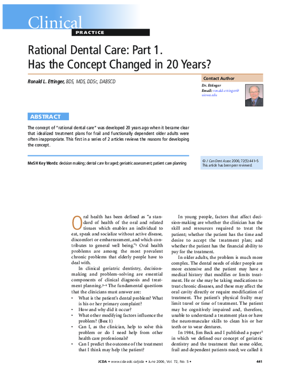 Rational dental care: part 1. Has the concept changed in 20 years?