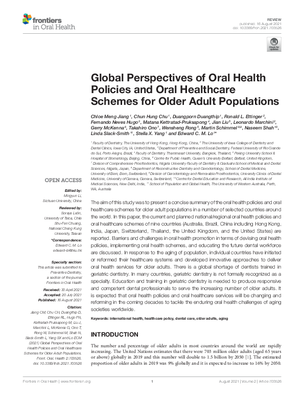 (PDF) Global Perspectives of Oral Health Policies and Oral Healthcare ...