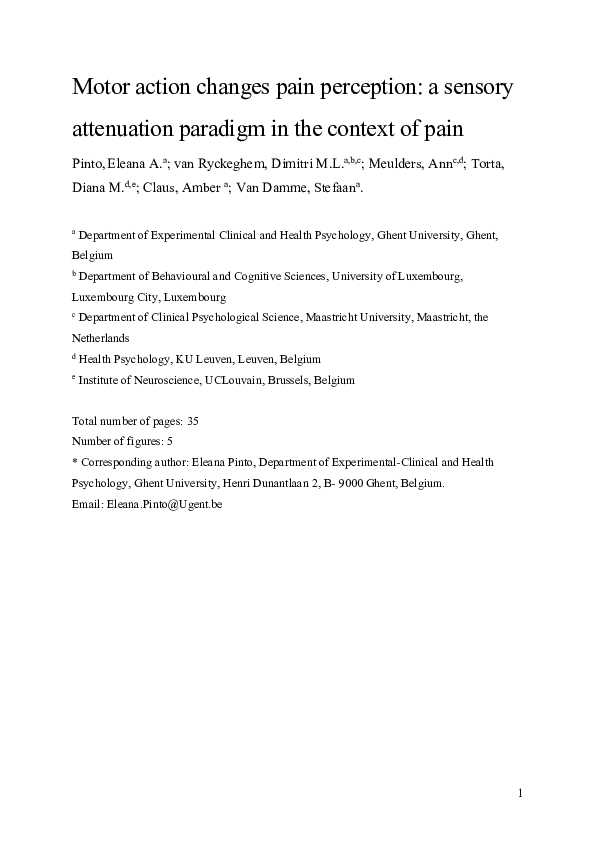 (PDF) Motor action changes pain perception: a sensory attenuation ...
