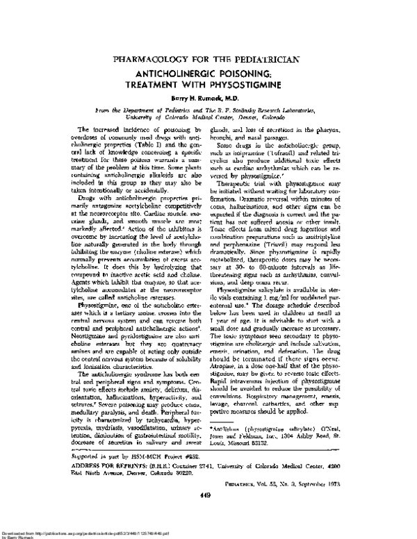 (PDF) ANTICHOLINERGIC POISONING: TREATMENT WITH PHYSOSTIGMINE Barry