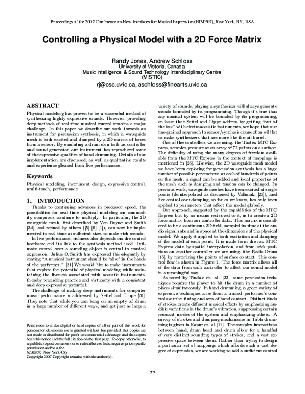 (PDF) Controlling a Physical Model with a {2D} Force Matrix