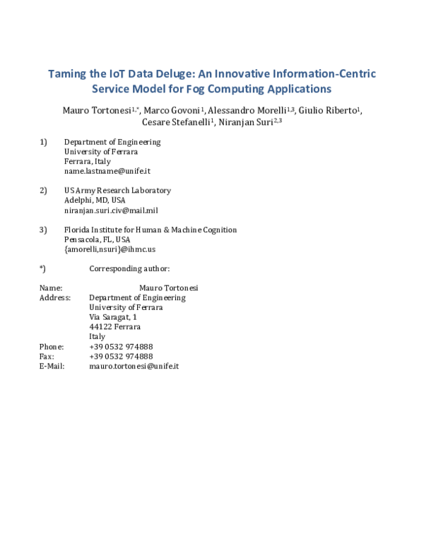 Pdf Taming The Iot Data Deluge An Innovative Information Centric Service Model For Fog