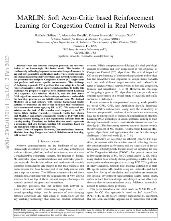 (PDF) MARLIN: Soft Actor-Critic based Reinforcement Learning for ...