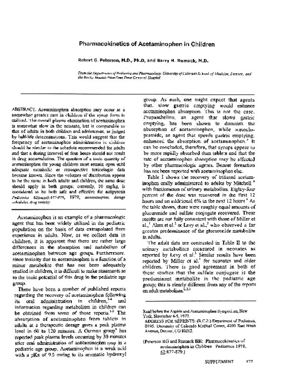 (PDF) Pharmacokinetics of Acetaminophen in Children | Barry H Rumack ...
