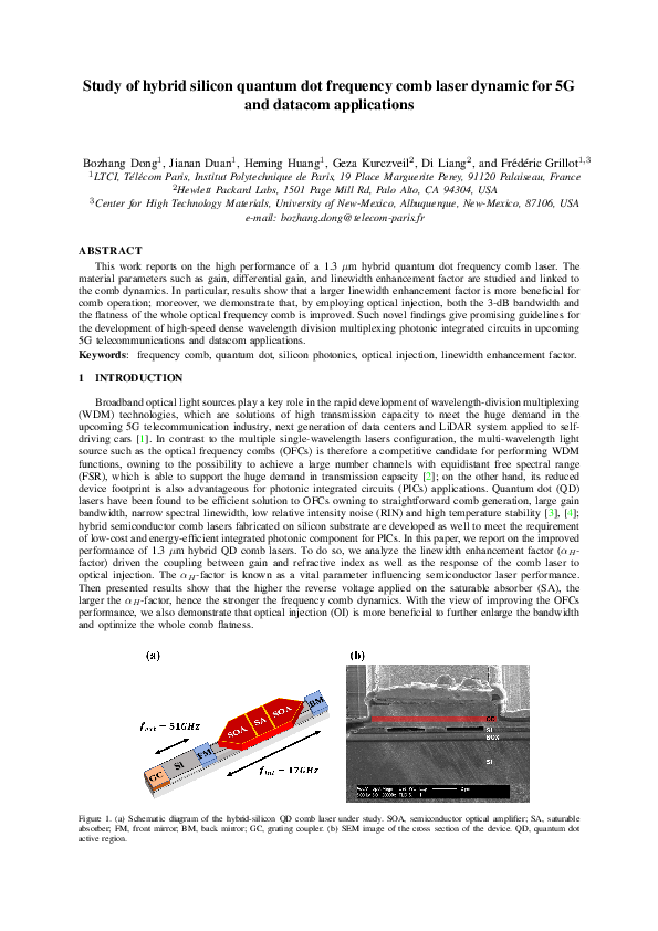 (PDF) Study of hybrid silicon quantum dot frequency comb laser dynamic ...