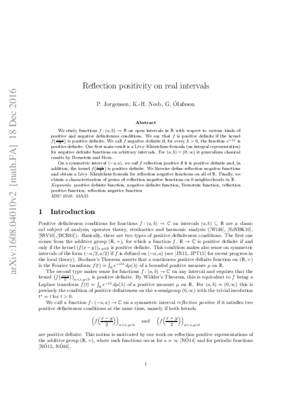 (PDF) Reflection positivity on real intervals