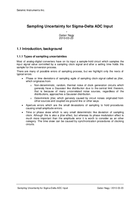 (PDF) Sampling Uncertainty for Sigma-Delta ADC Input