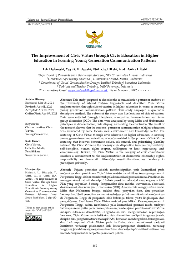 (PDF) The Improvement of Civic Virtue through Civic Education in Higher ...