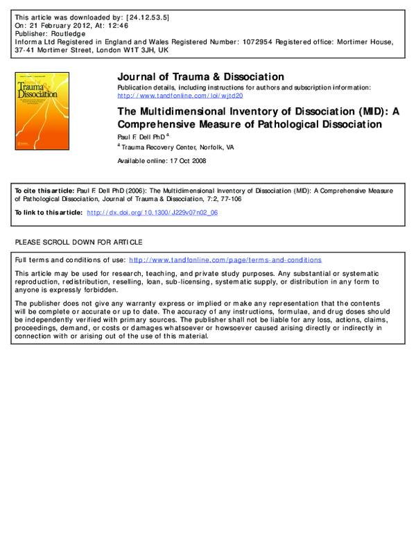 (PDF) The Multidimensional Inventory of Dissociation (MID): A ...
