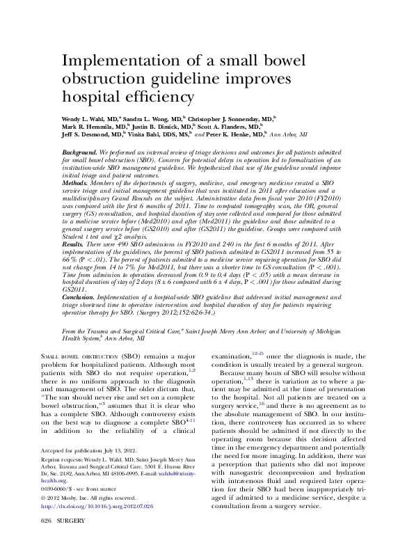 (PDF) Implementation of a small bowel obstruction guideline improves ...