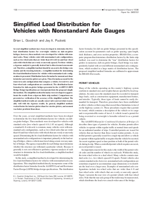 (PDF) Simplified Load Distribution for Vehicles with Nonstandard Axle ...