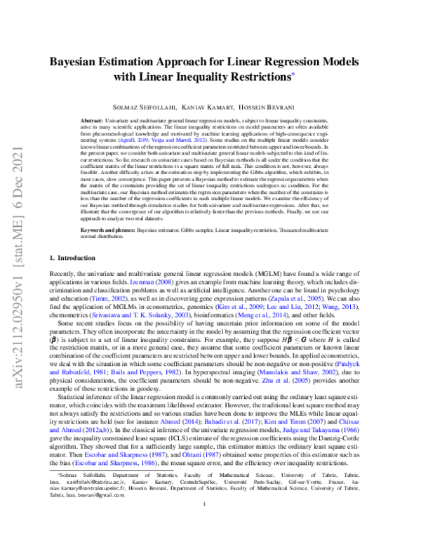 Pdf Bayesian Estimation Approach For Linear Regression Models With Linear Inequality 3604