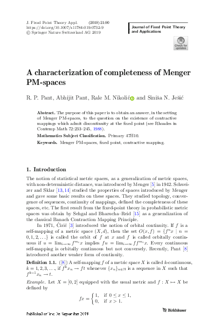 (PDF) A characterization of completeness of Menger PM-spaces | Rale Nikolic - Academia.edu
