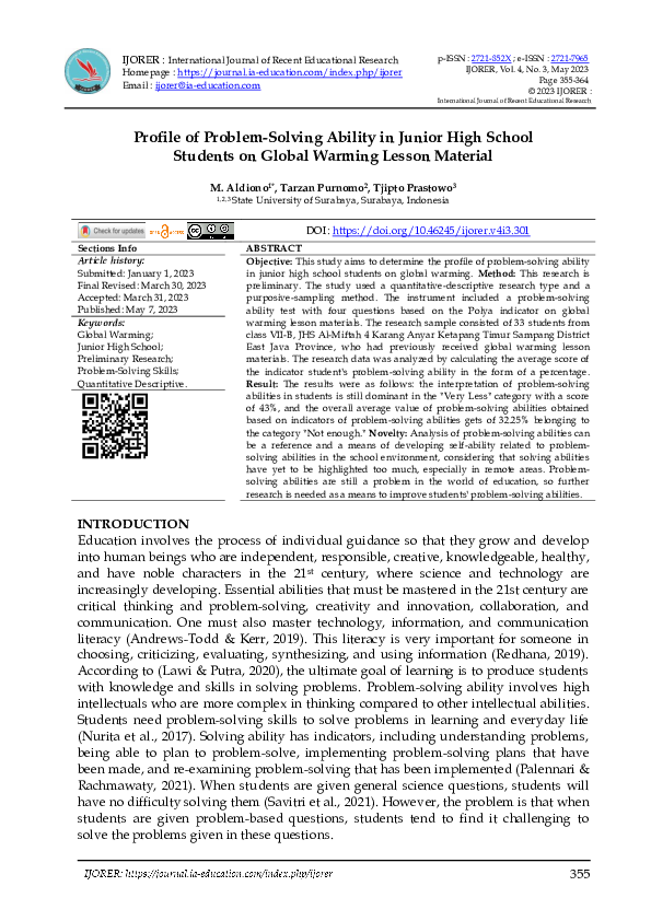 (PDF) Profile of Problem-Solving Ability in Junior High School Students ...