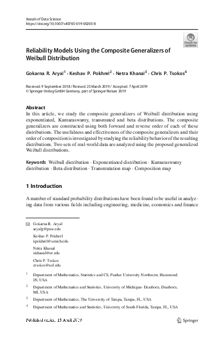 (PDF) Reliability Models Using the Composite Generalizers of Weibull Distribution